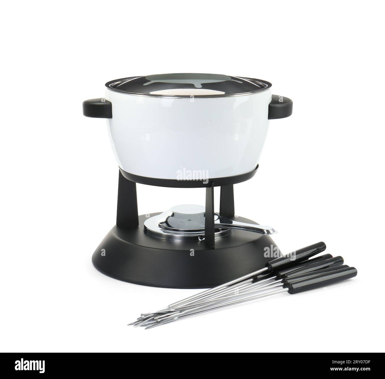 Fondue set isolated on white. Kitchen equipment Stock Photo - Alamy