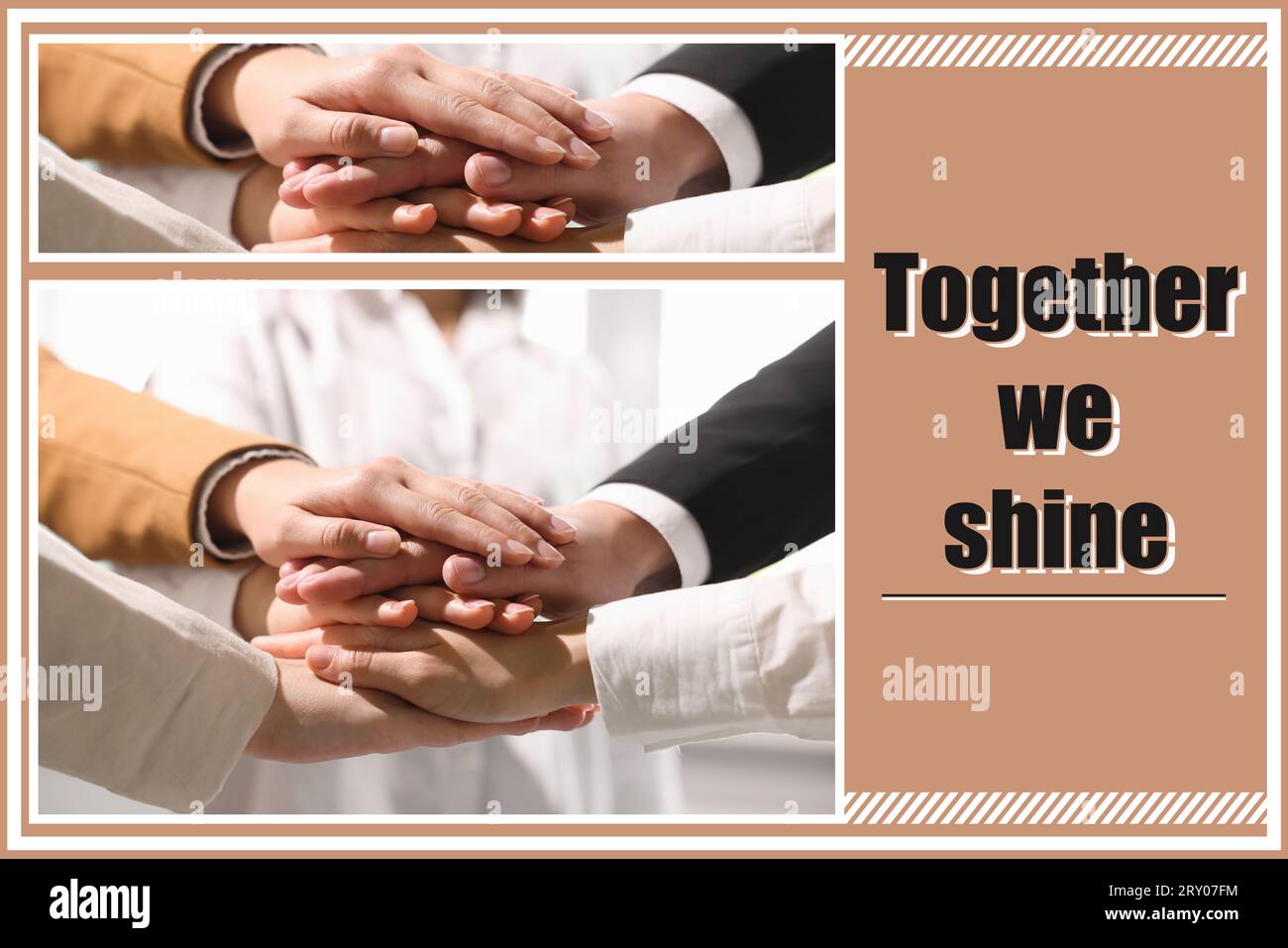 Partnership, union and cooperation. Collage with photo of people ...