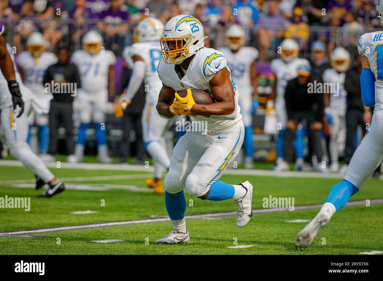 Los Angeles Chargers running back Joshua Kelley (25) runs against the ...