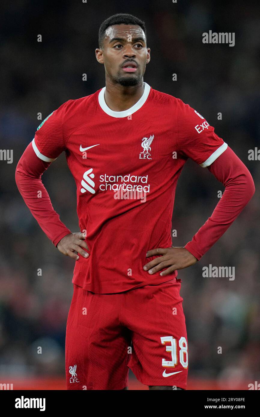 Ryan Gravenberch #38 of Liverpool during the Carabao Cup Third Round ...
