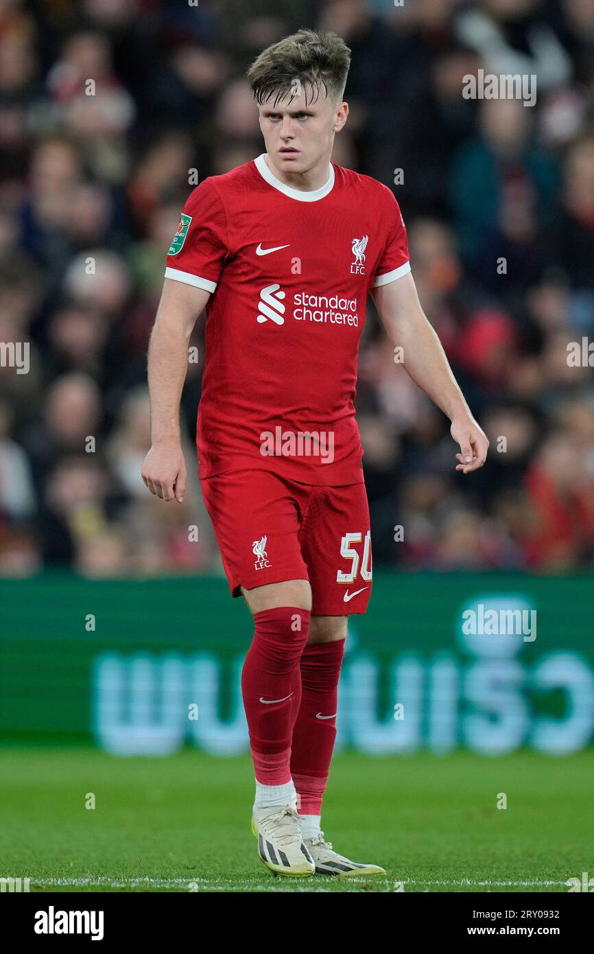 Ben Doak #50 of Liverpool during the Carabao Cup Third Round match ...