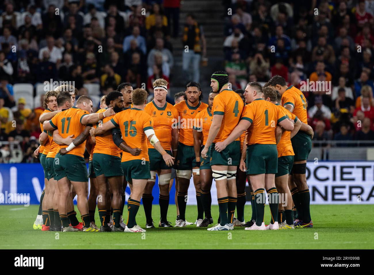 Australia players during the 2023 Rugby World Cup Pool C match between ...