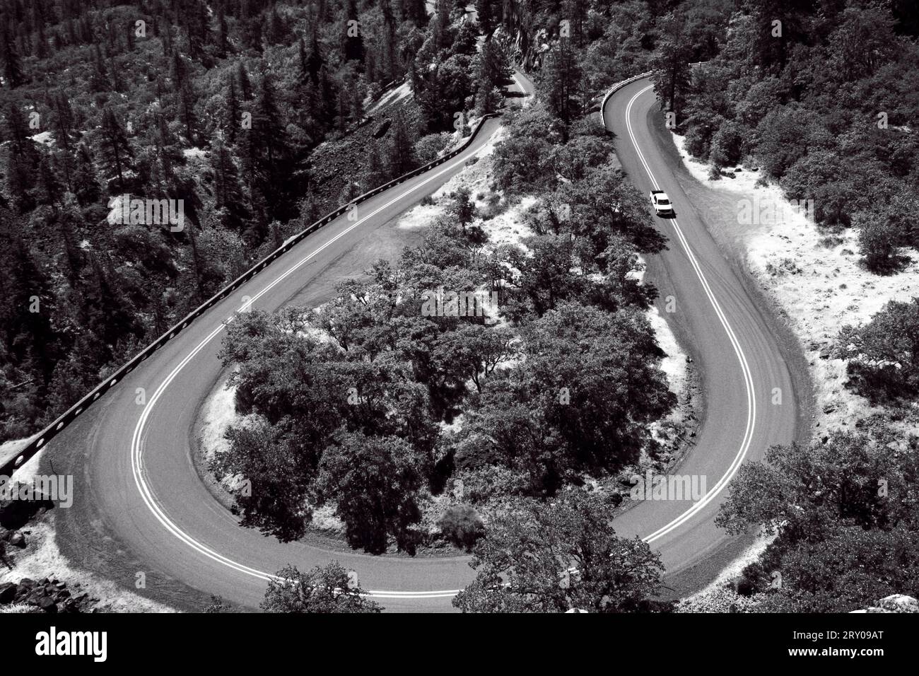 Historic Route 30 in Oregon in a hairpin curve at Rowenas Crest. Black ...