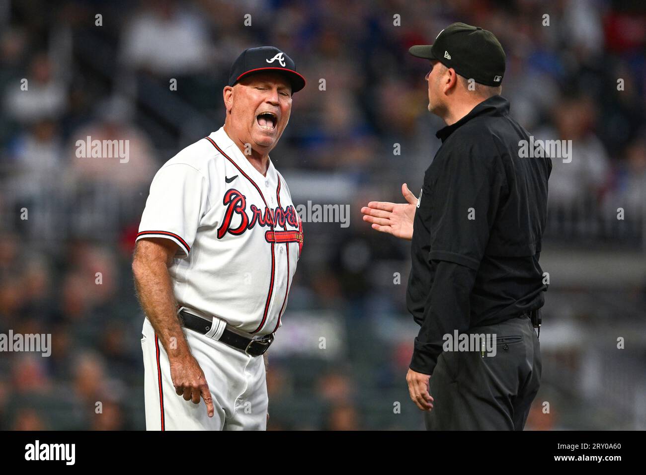 ATLANTA, GA – SEPTEMBER 27: Atlanta manager Brian Snitker (43) reacts ...