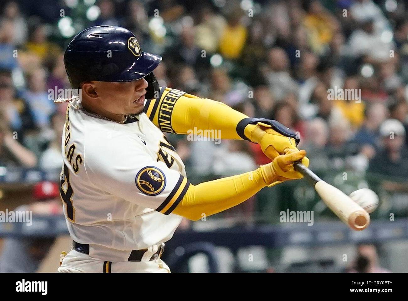 Milwaukee Brewers' William Contreras hits a double during the sixth ...