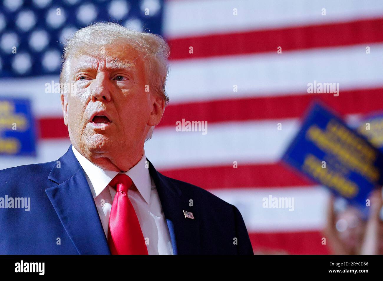 Former President Donald Trump speaks in Clinton Township, Mich ...