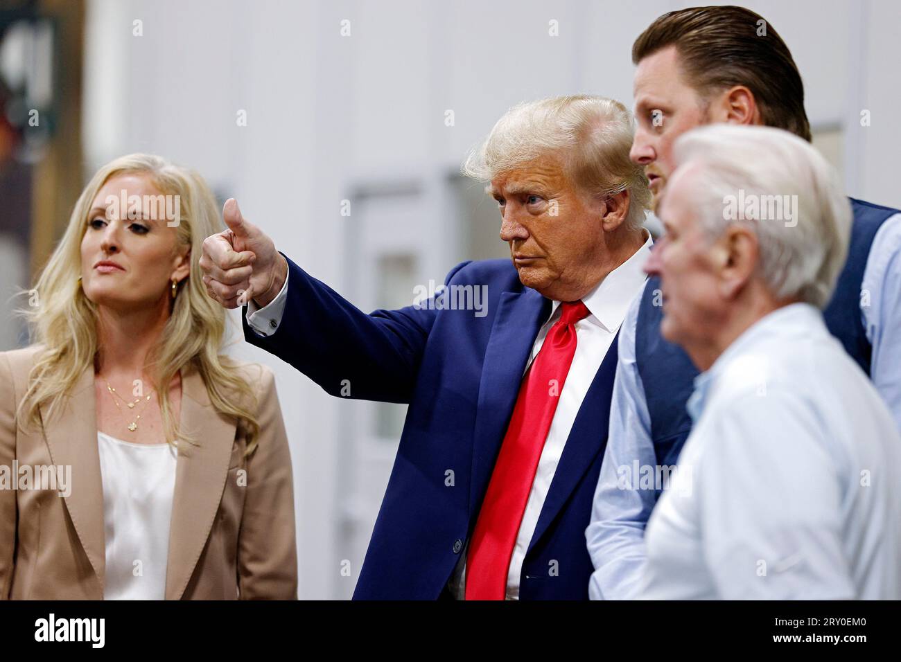 Former President Donald Trump tours Drake Enterprises, an automotive ...