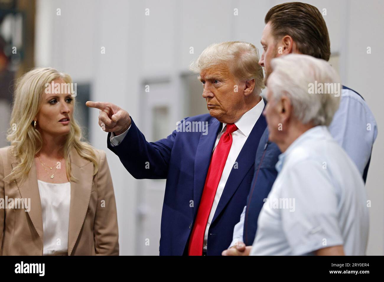 Former President Donald Trump tours Drake Enterprises, an automotive ...