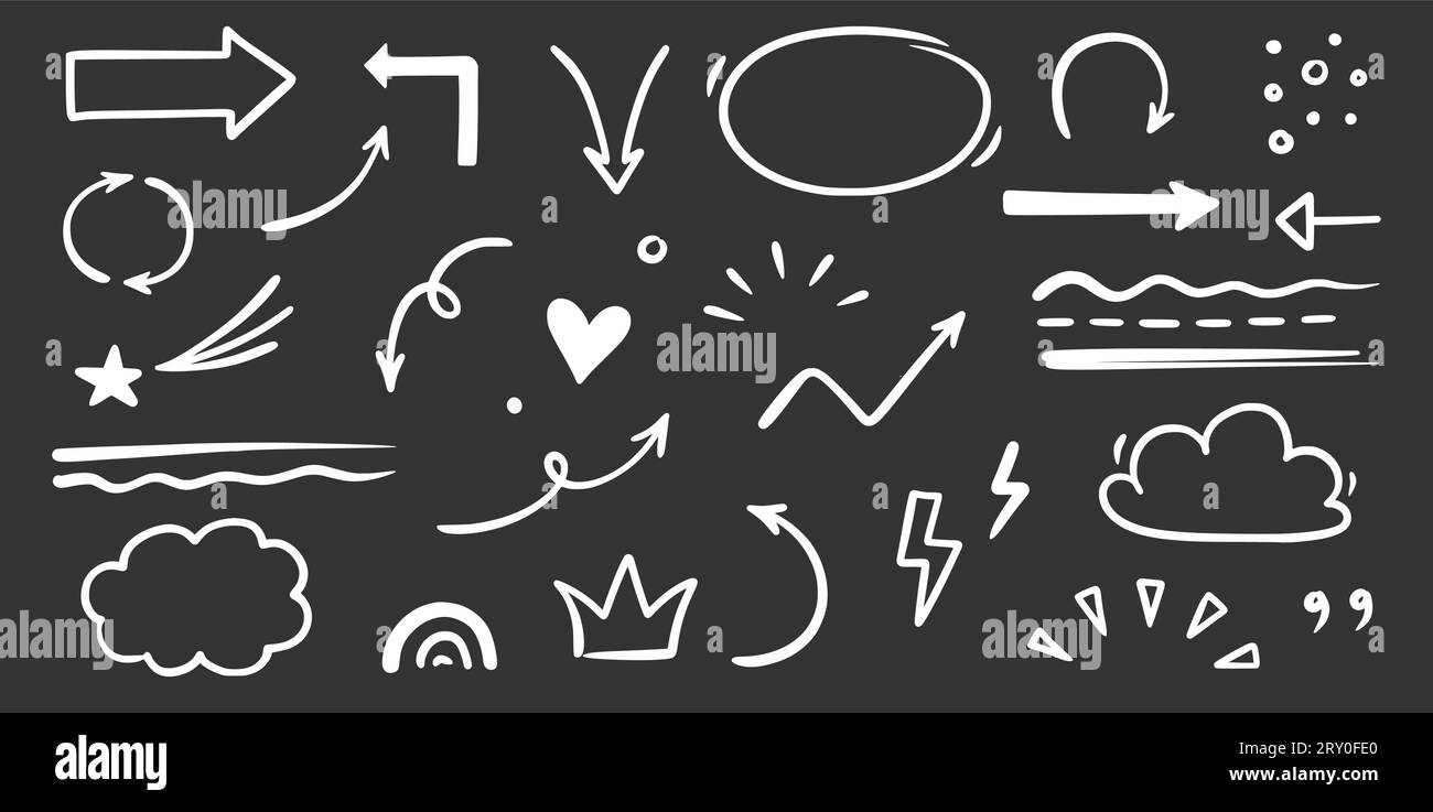 Hand drawn red line star sparkle, emphasis, underline element set on ...