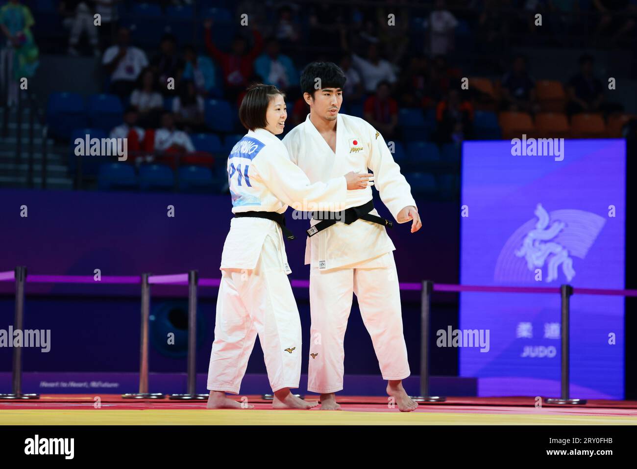 (L-R) Momo Tamaoki, Ken Oyoshi (JPN), SEPTEMBER 27, 2023 - Judo : Mixed ...