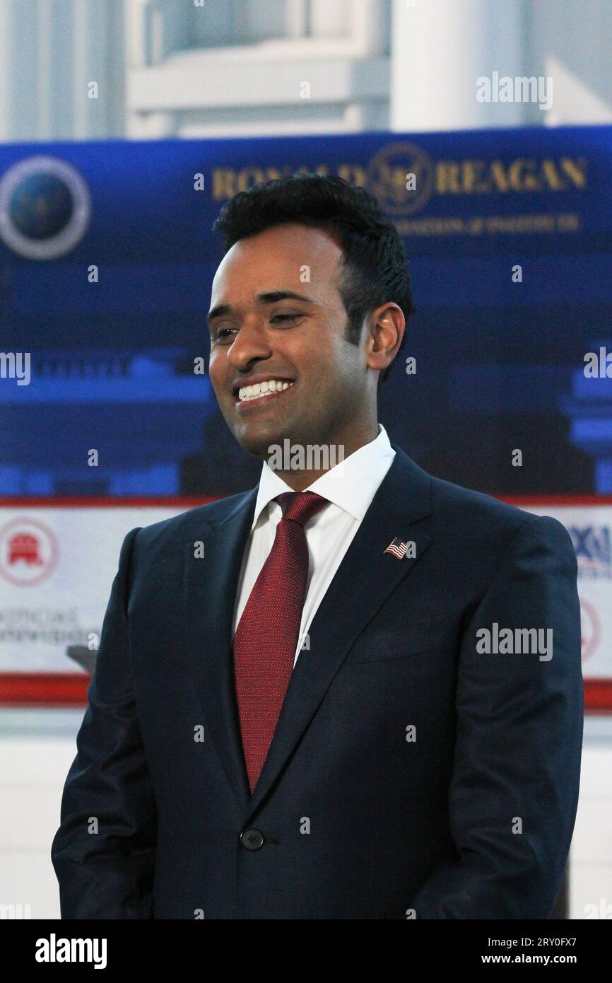 Vivek Ramaswamy takes the stage at the Ronald Reagan Presidential ...