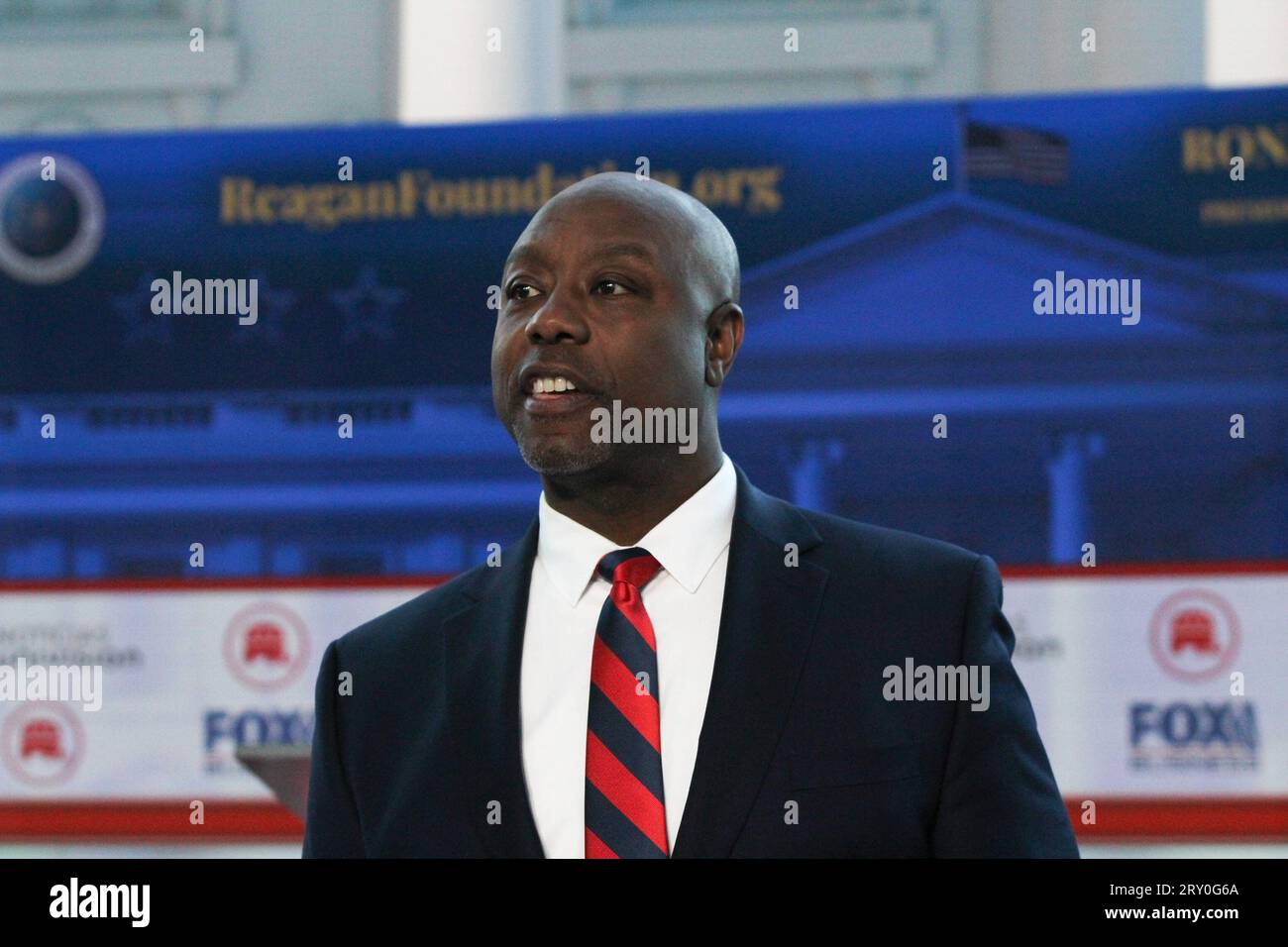 Sen. Tim Scott of South Carolina takes the stage at the Ronald Reagan ...