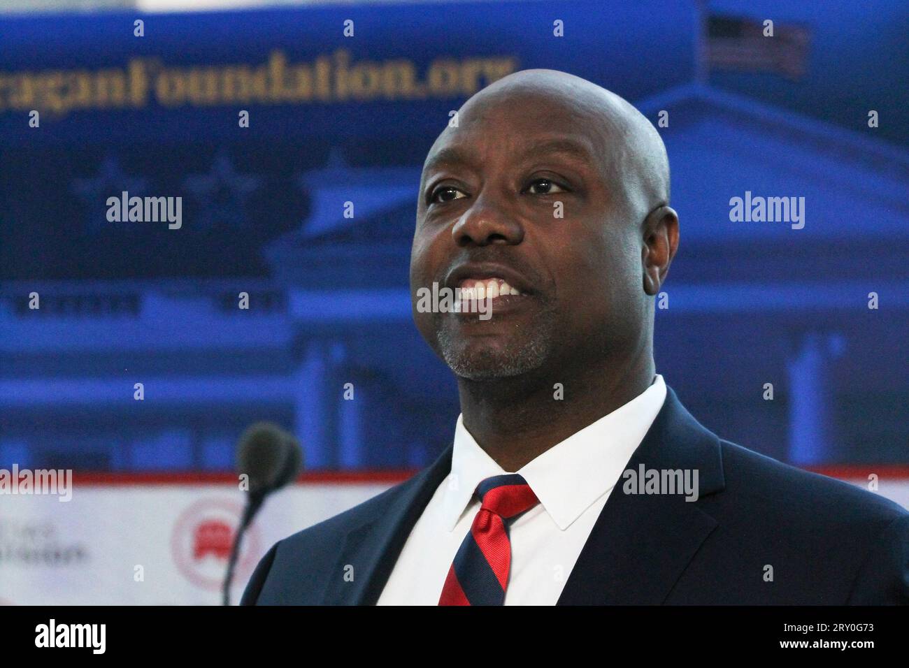 Sen. Tim Scott of South Carolina takes the stage at the Ronald Reagan ...