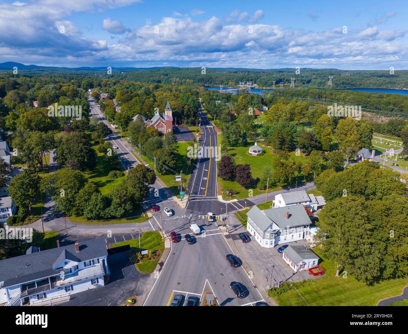 West Boylston historic town center aerial view including First ...