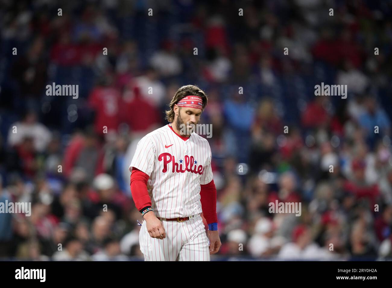 Philadelphia Phillies' Bryce Harper reacts during a baseball game ...