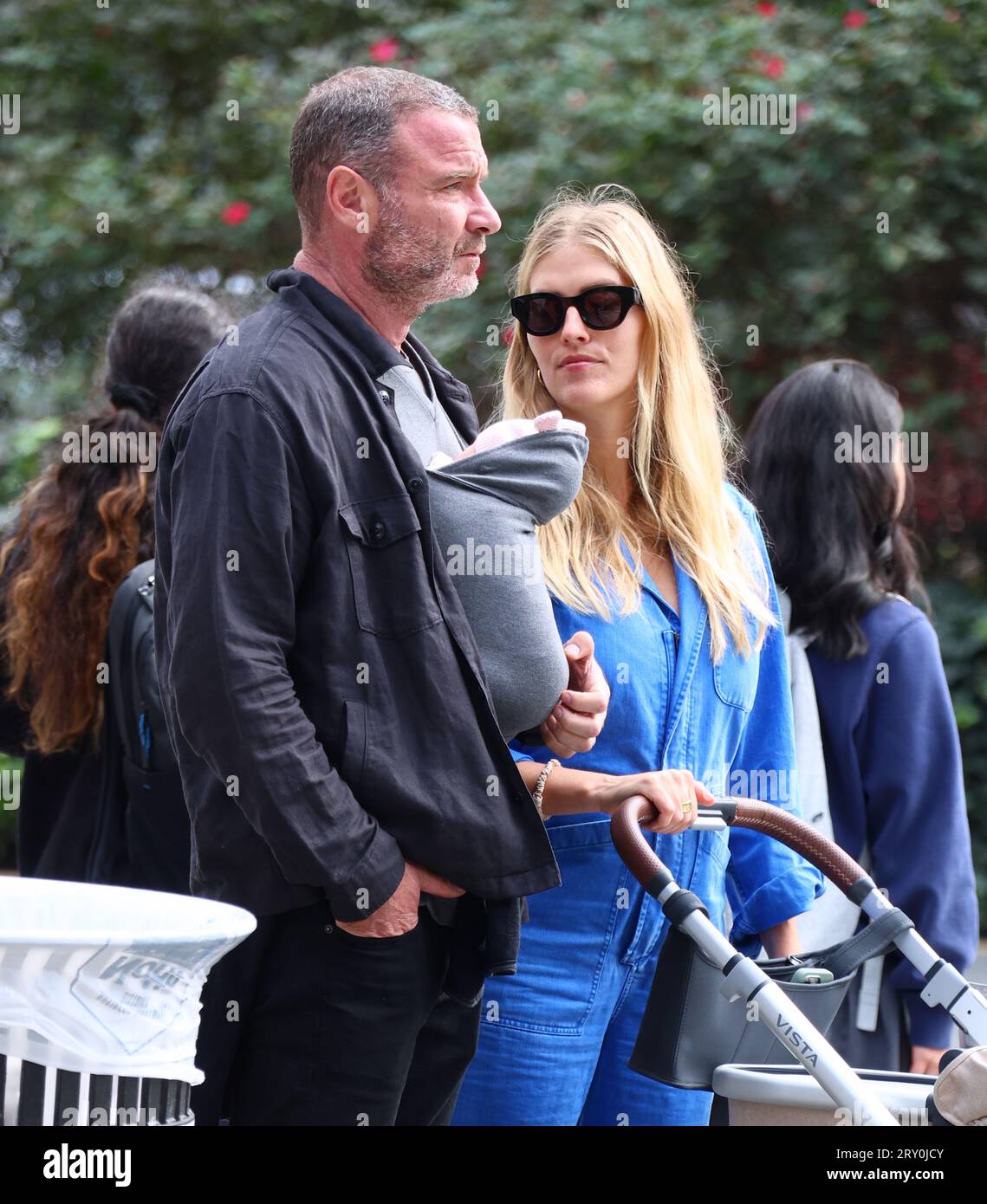 Actor Liev Schreiber out with his newborn baby daughter Hazel and ...