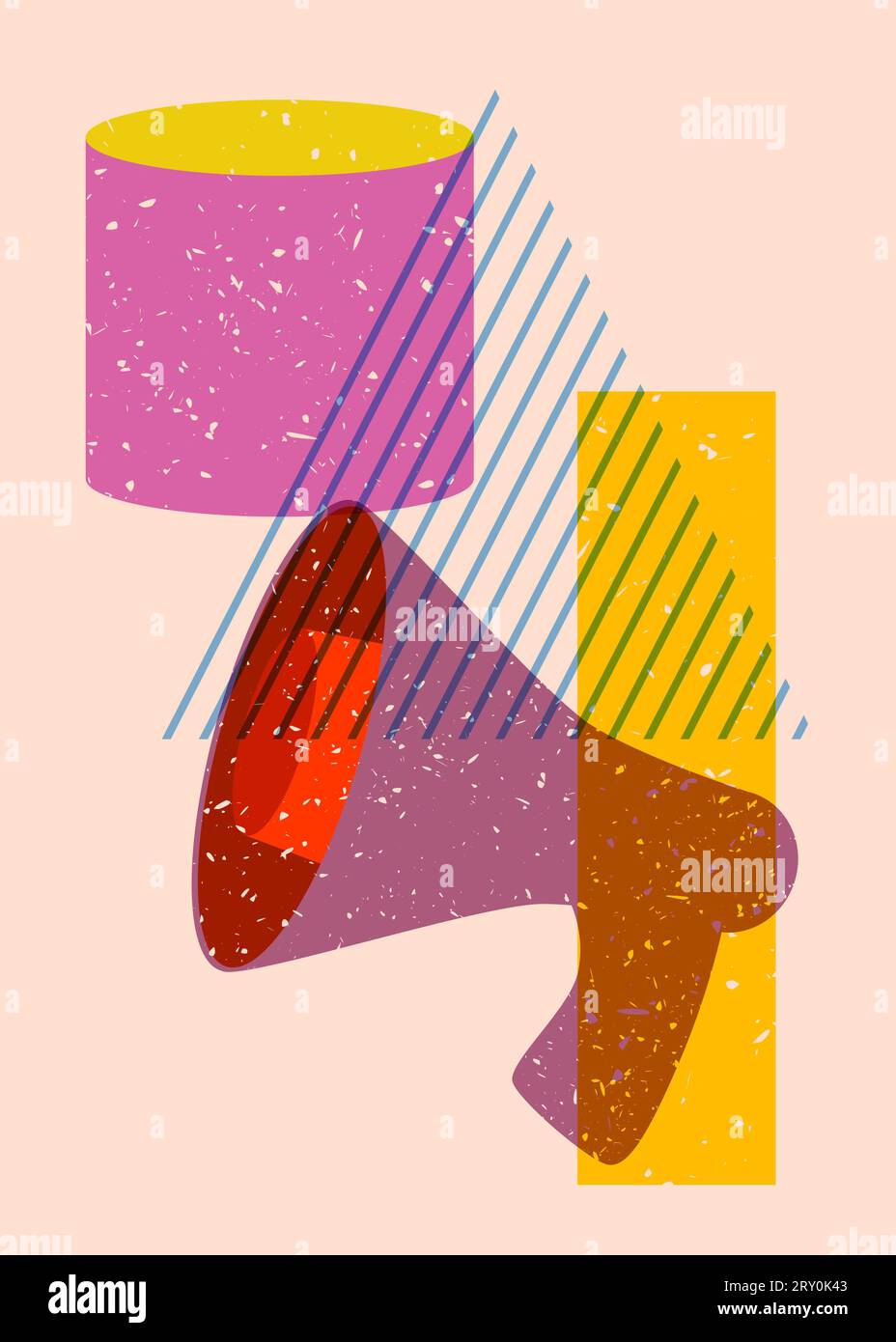 Risograph megaphone with geometric shapes. Object in trendy riso graph ...