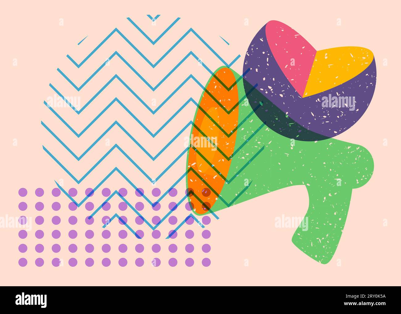 Risograph megaphone with geometric shapes. Object in trendy riso graph ...