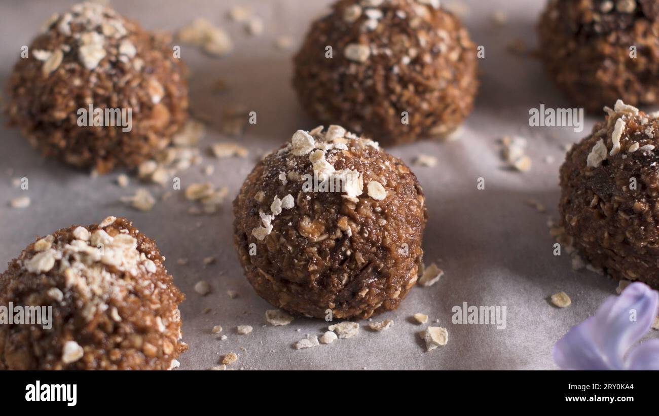 Homemade fresh energy balls with chocolate Stock Photo - Alamy