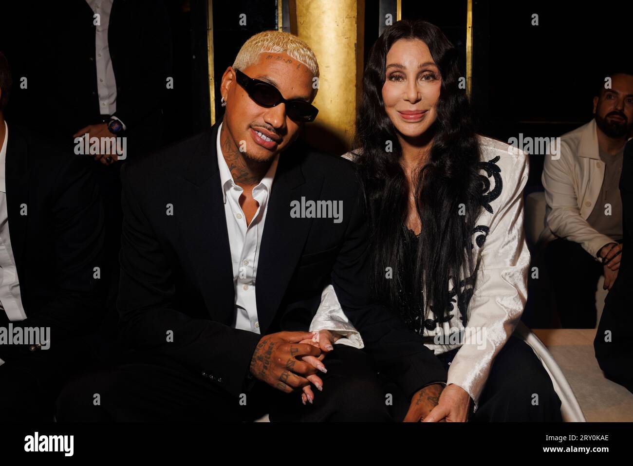 Cher, right, and Alexander Edwards attend the Balmain Spring/Summer ...