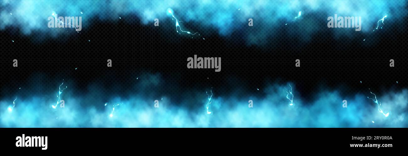 Blue lightning and smoke effect frame background. 3d abstract thunder ...