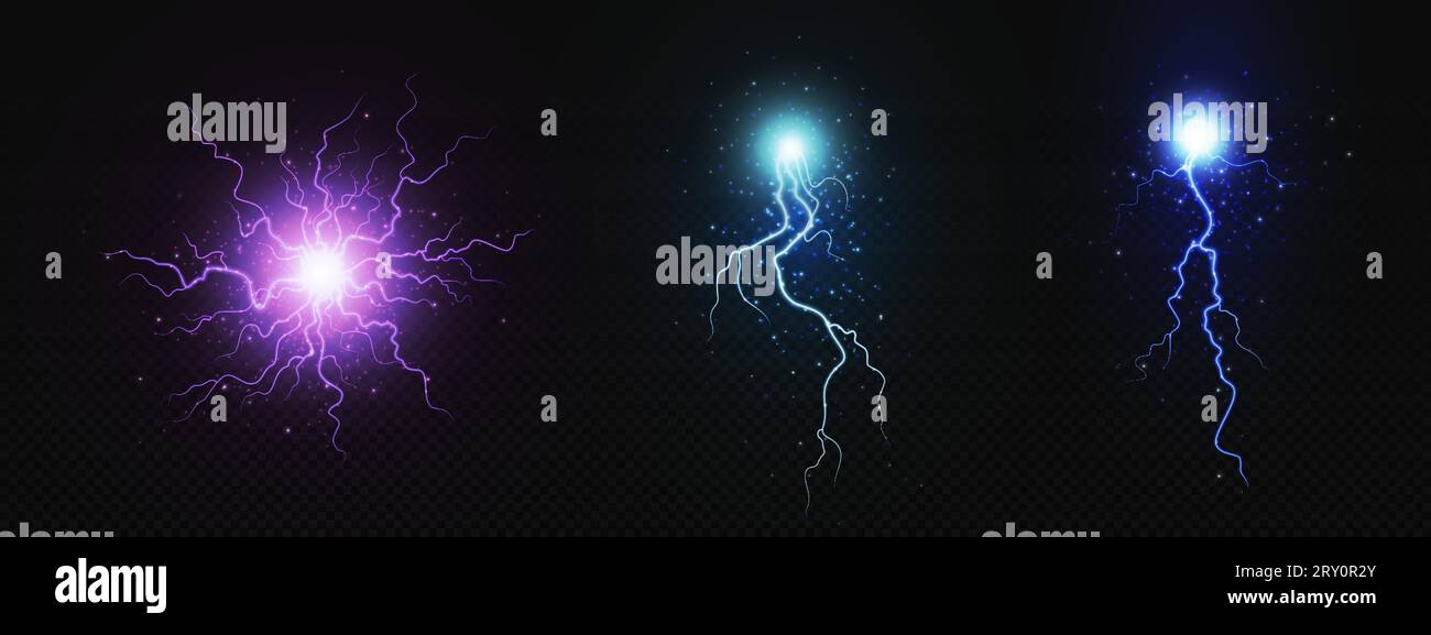 Realistic electric circle bolt lightning explosion. Magic thunder power ...
