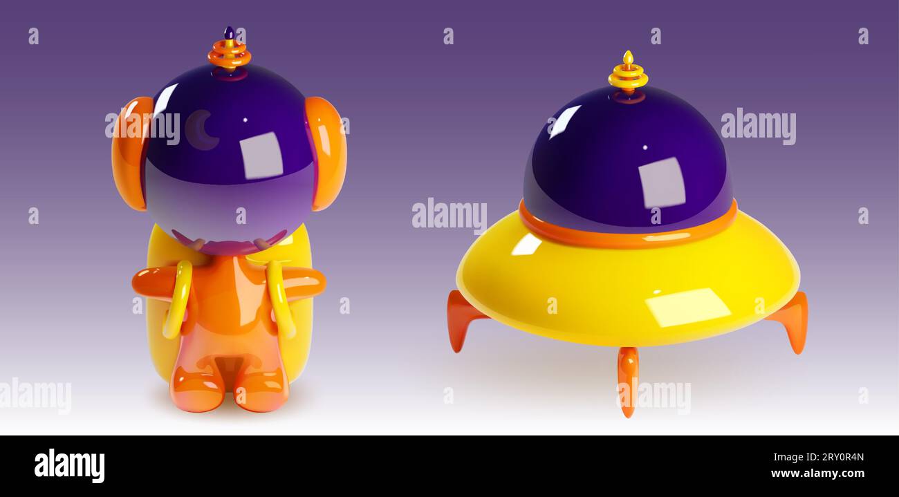 3d render astronaut and ufo element for space game. Realistic galaxy ...