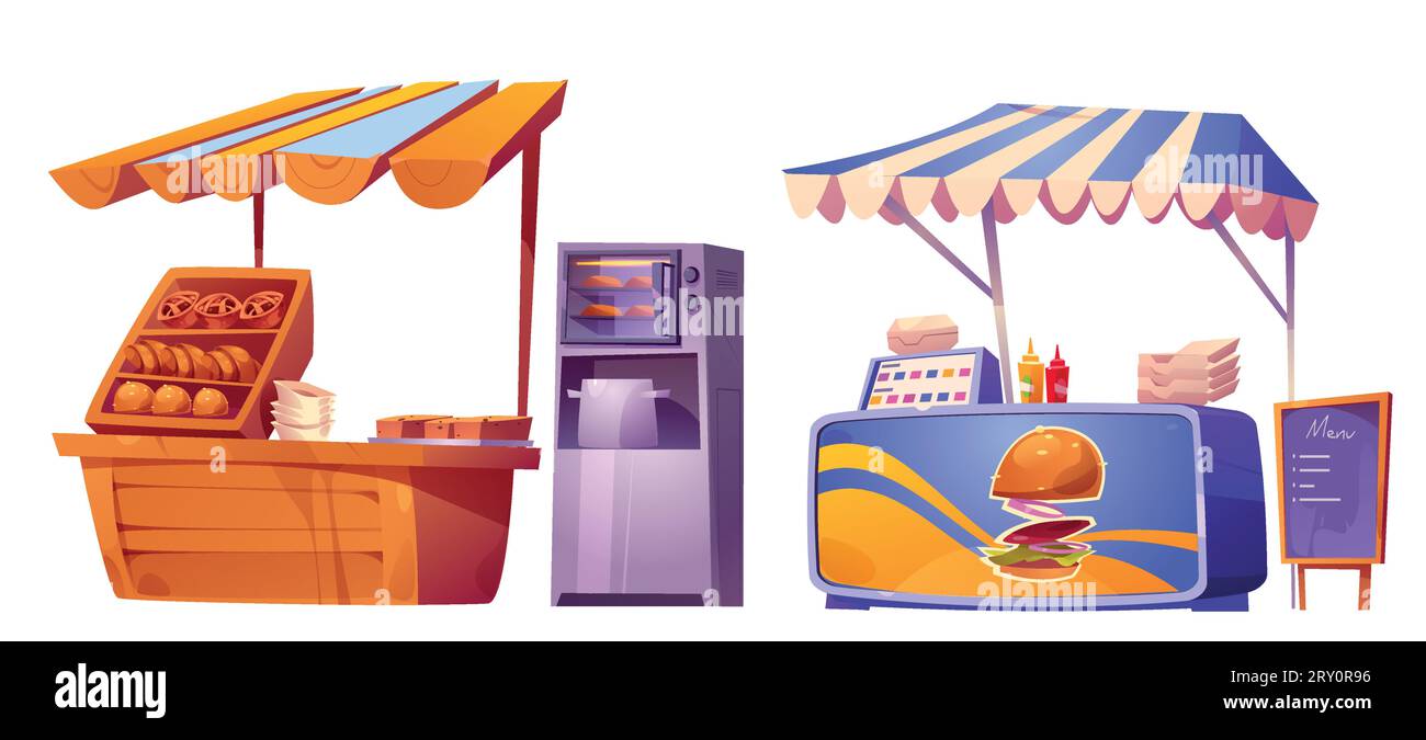 Street food market stall vector festival illustration. Cartoon park ...