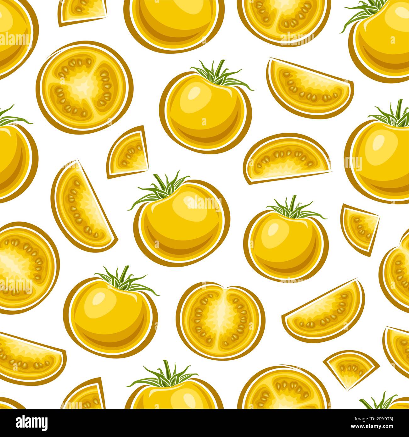 Vector Yellow Tomato seamless pattern, repeat background with variety ...