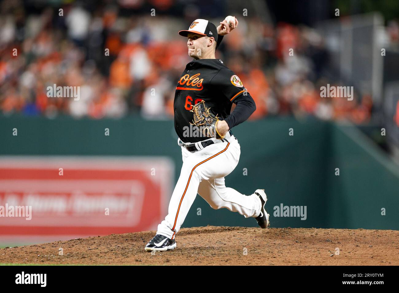 Baltimore Orioles relief pitcher Jacob Webb (66) throws to the plate ...