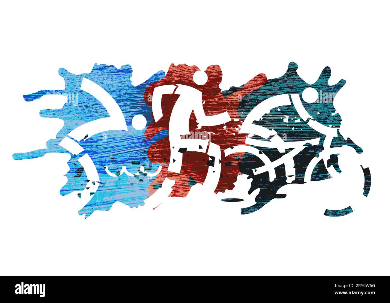 Triathlon Racers, expressive symbol. Three triathlon grunge stylized ...