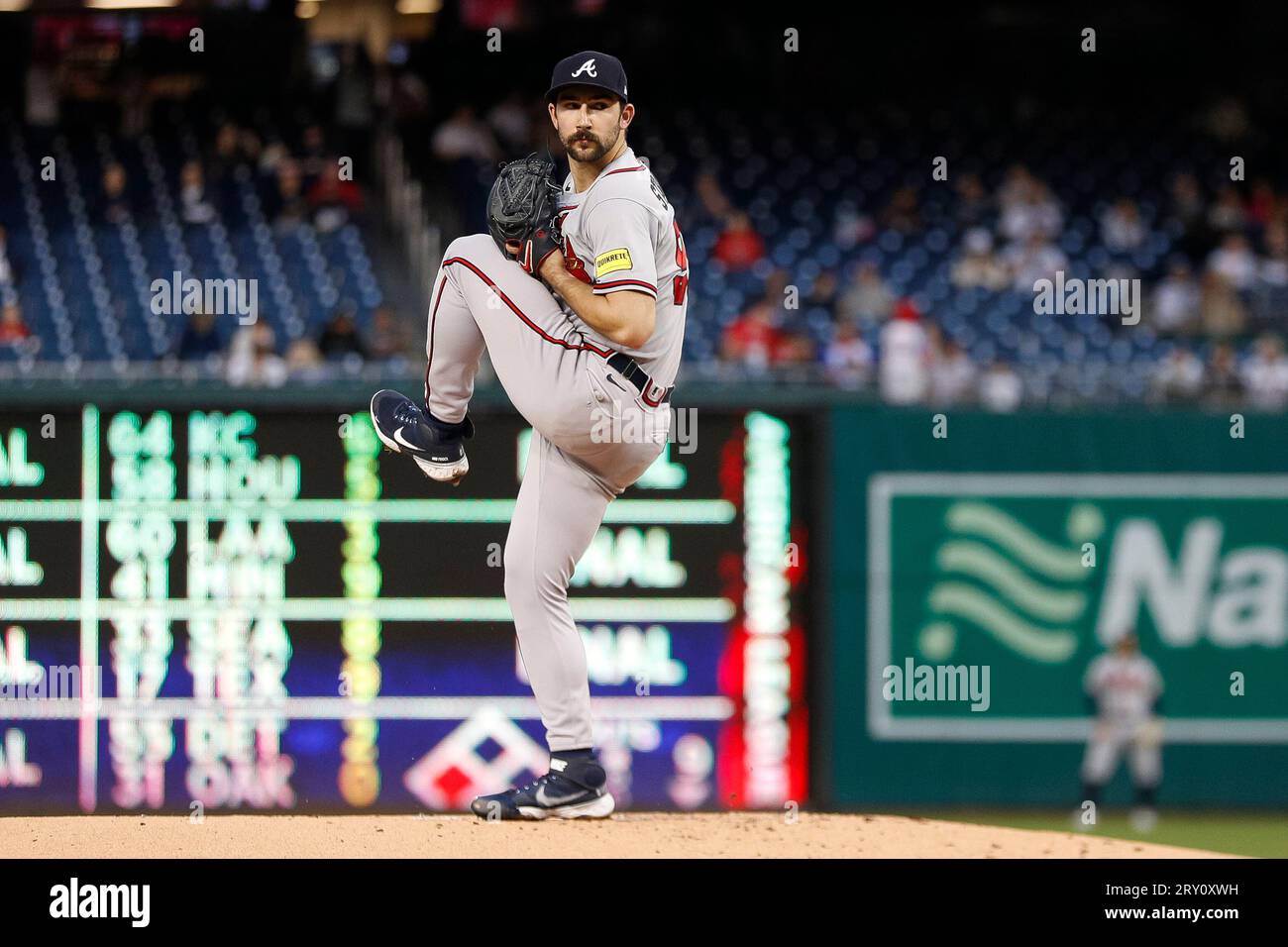 Atlanta Braves starting pitcher Spencer Strider (99) delivers a pitch ...