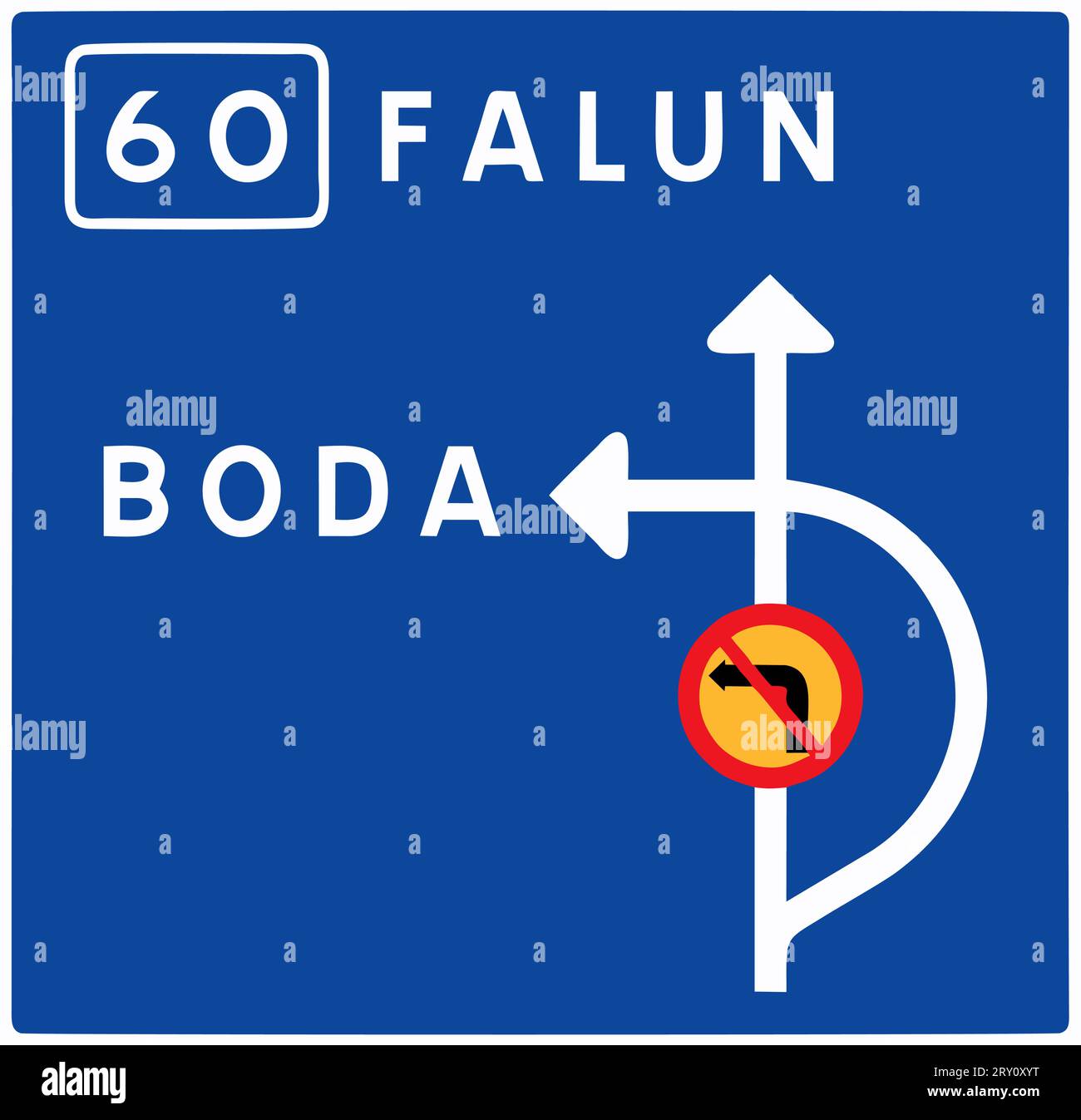 Advance direction sign diagrammatic indicating prohibition of left ...