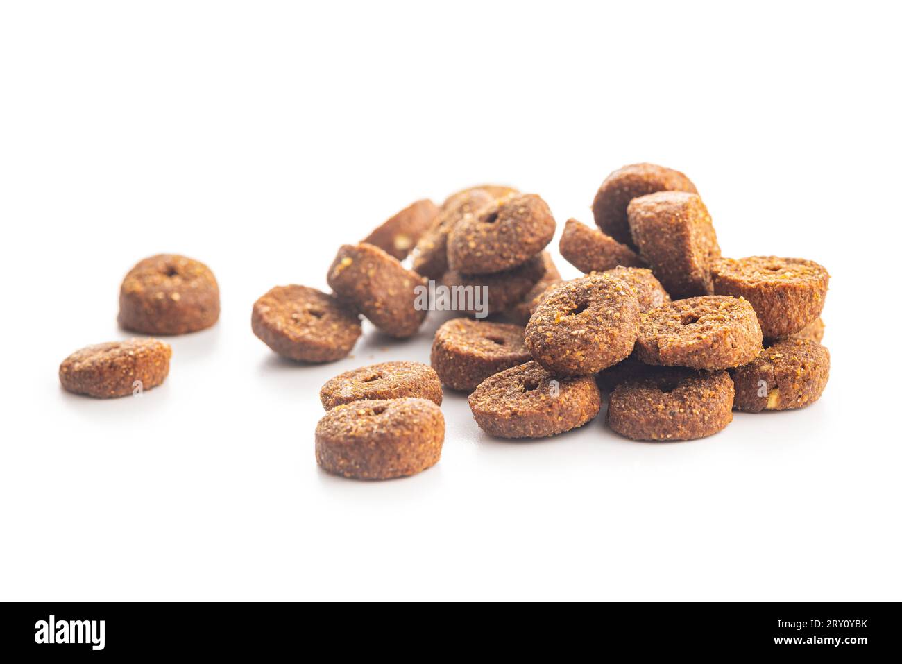 Dry animal food. Dog or cat kibble isolated on the white background ...