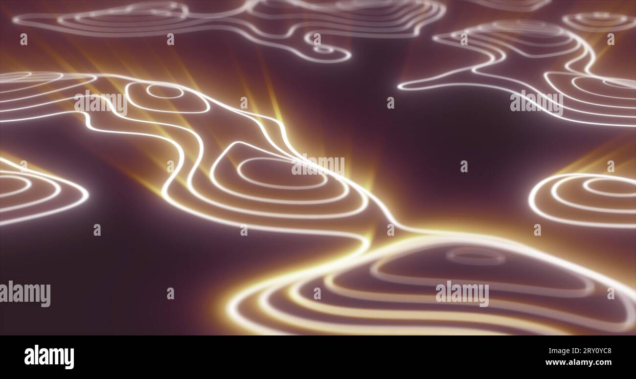 Abstract yellow futuristic hi-tech landscape with mountains and canyons ...