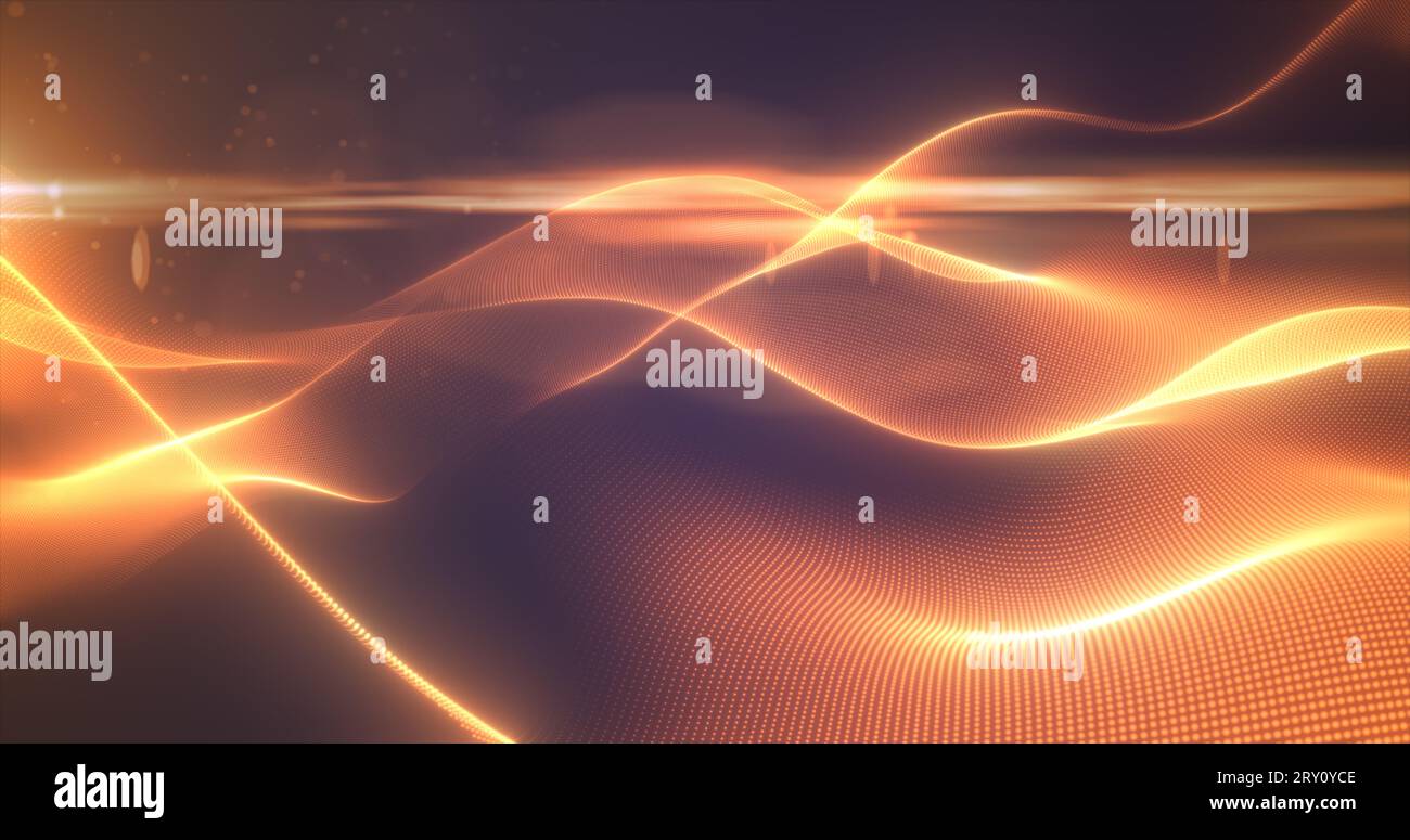 Orange yellow glowing magic waves from energy particles abstract ...