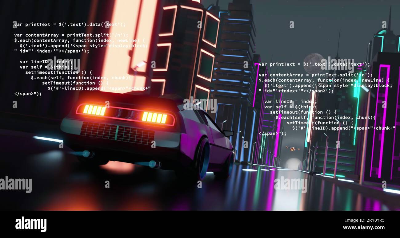 Image of digital interface with data processing over car driving Stock Photo - Alamy