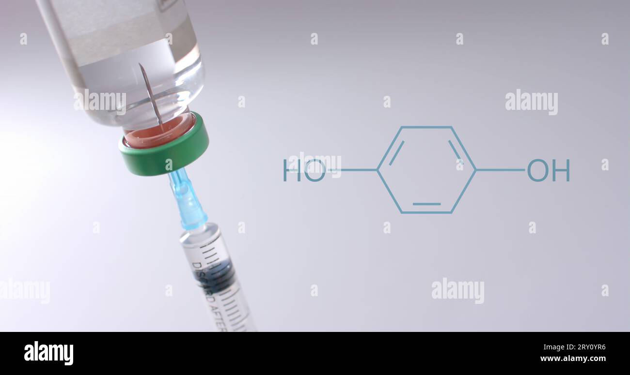 Element structure diagram over syringe in vaccine vial Stock Photo - Alamy