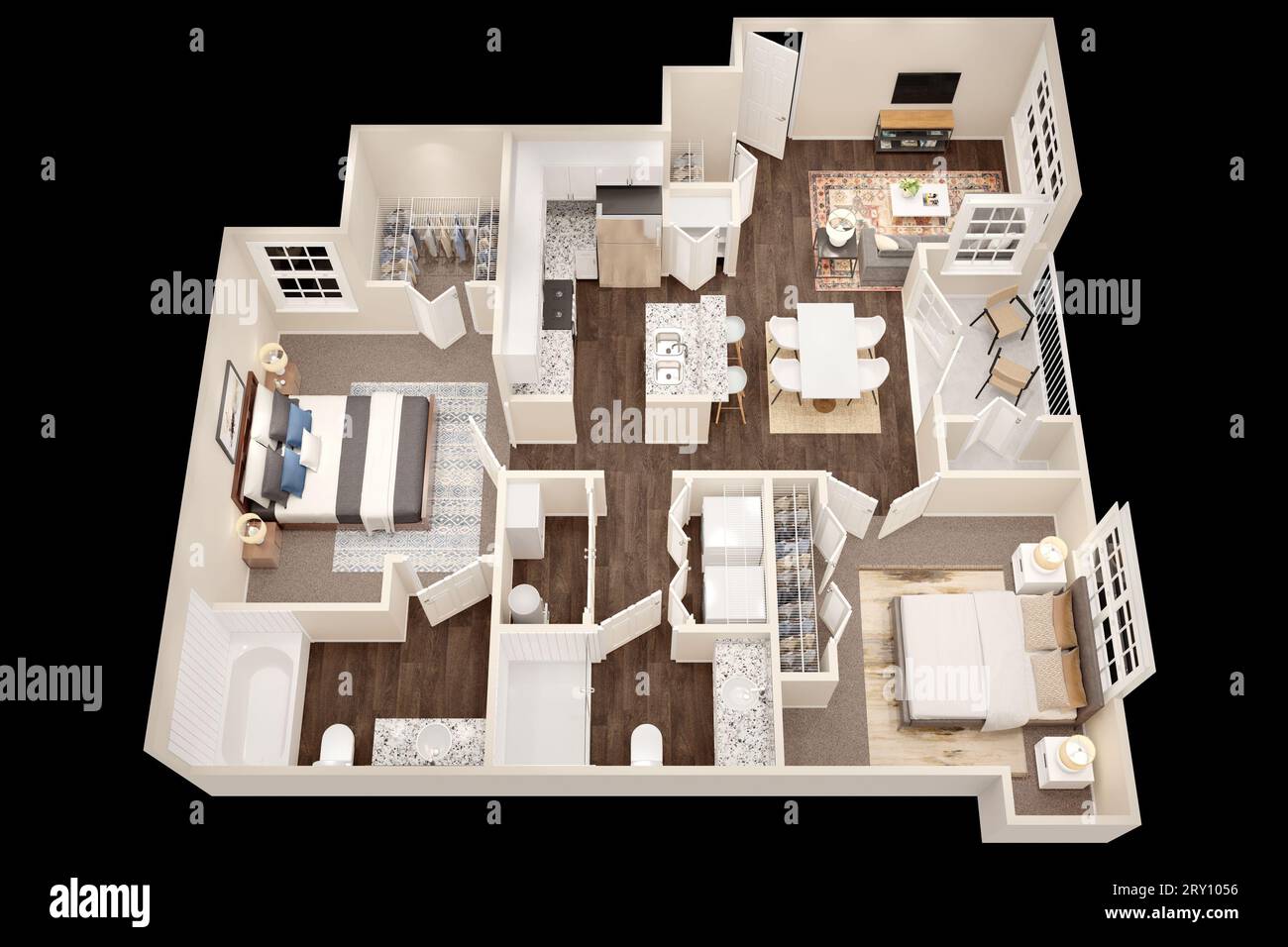 2bhk 3D floor plan 3d modelling render concept Stock Photo - Alamy