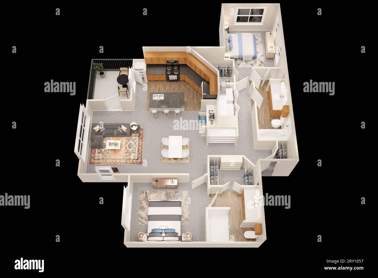2bhk 3D floor plan 3d modelling render concept Stock Photo - Alamy