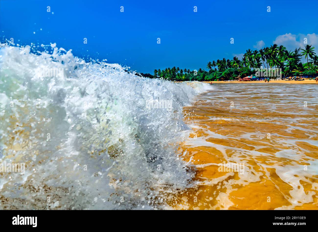 Huge ocean waves on the beach of Mirissa in Sri Lanka (Ceylon island ...