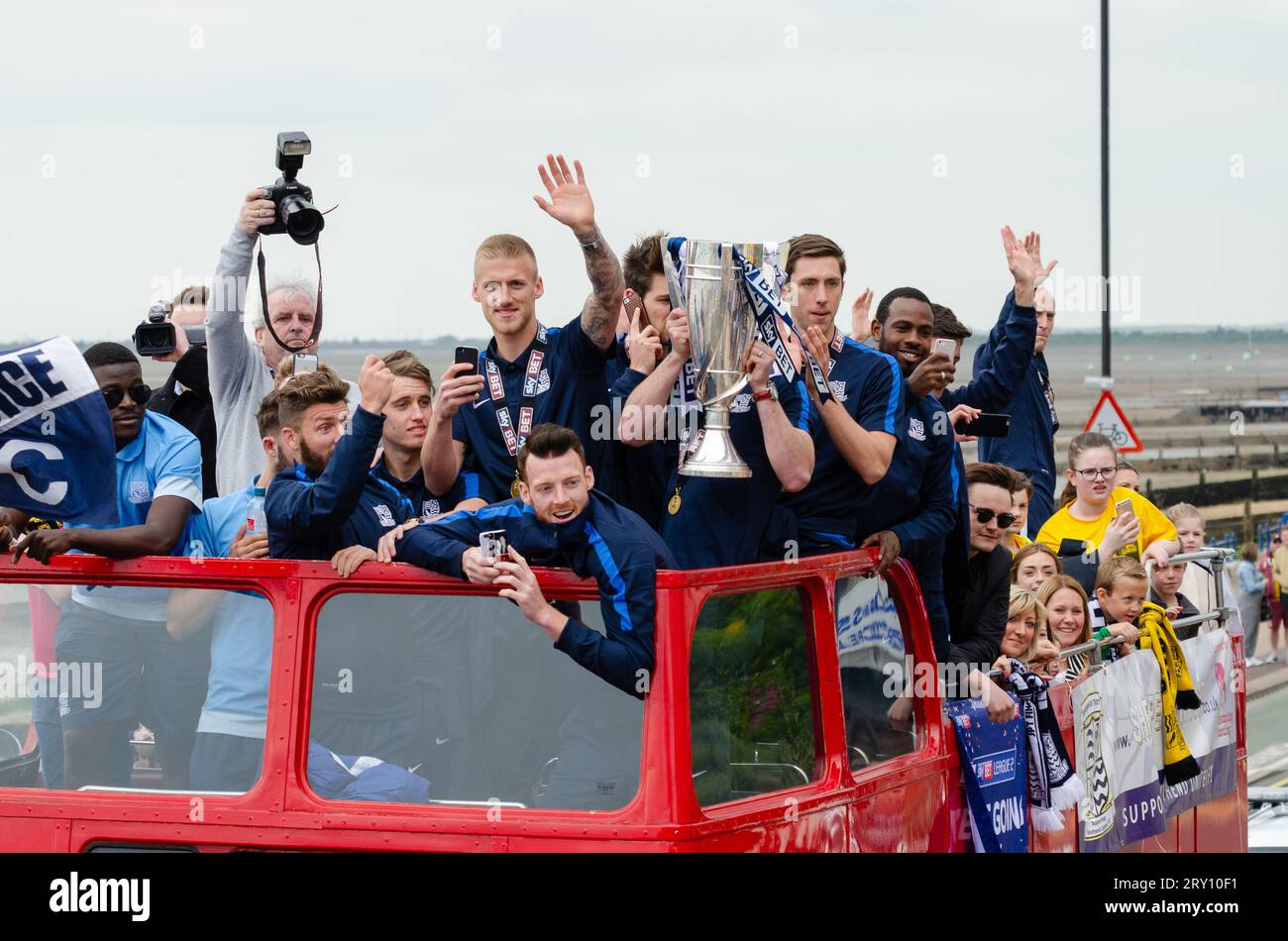Southend United celebrated promotion to League One with an open top bus ...