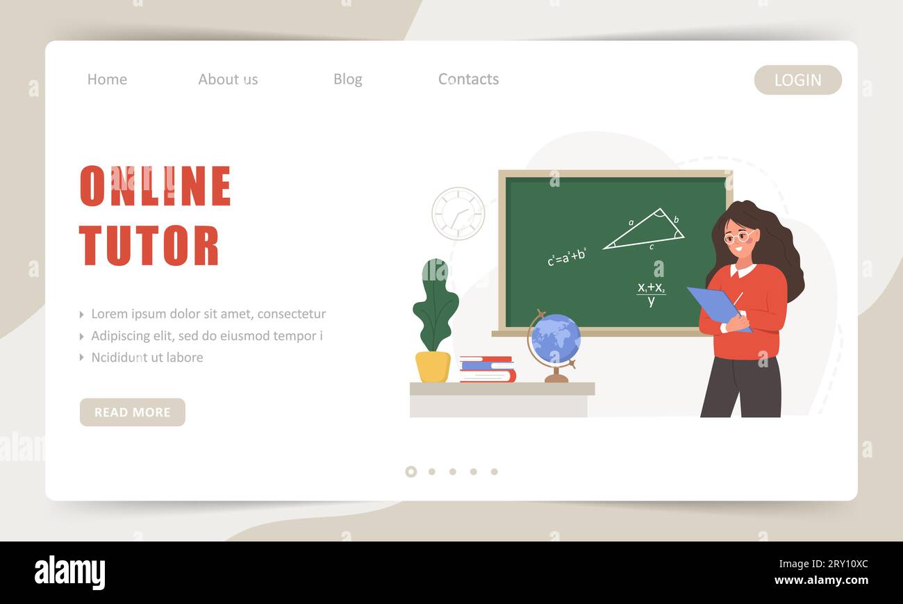 Online tutor. Landing page template. Female teacher in classroom at ...