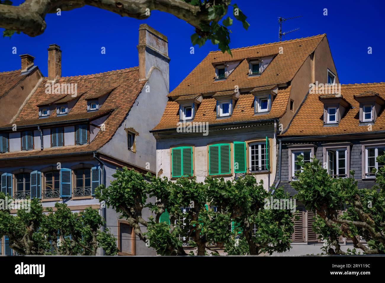 Ornate traditional half timbered houses with steep roofs in the old ...