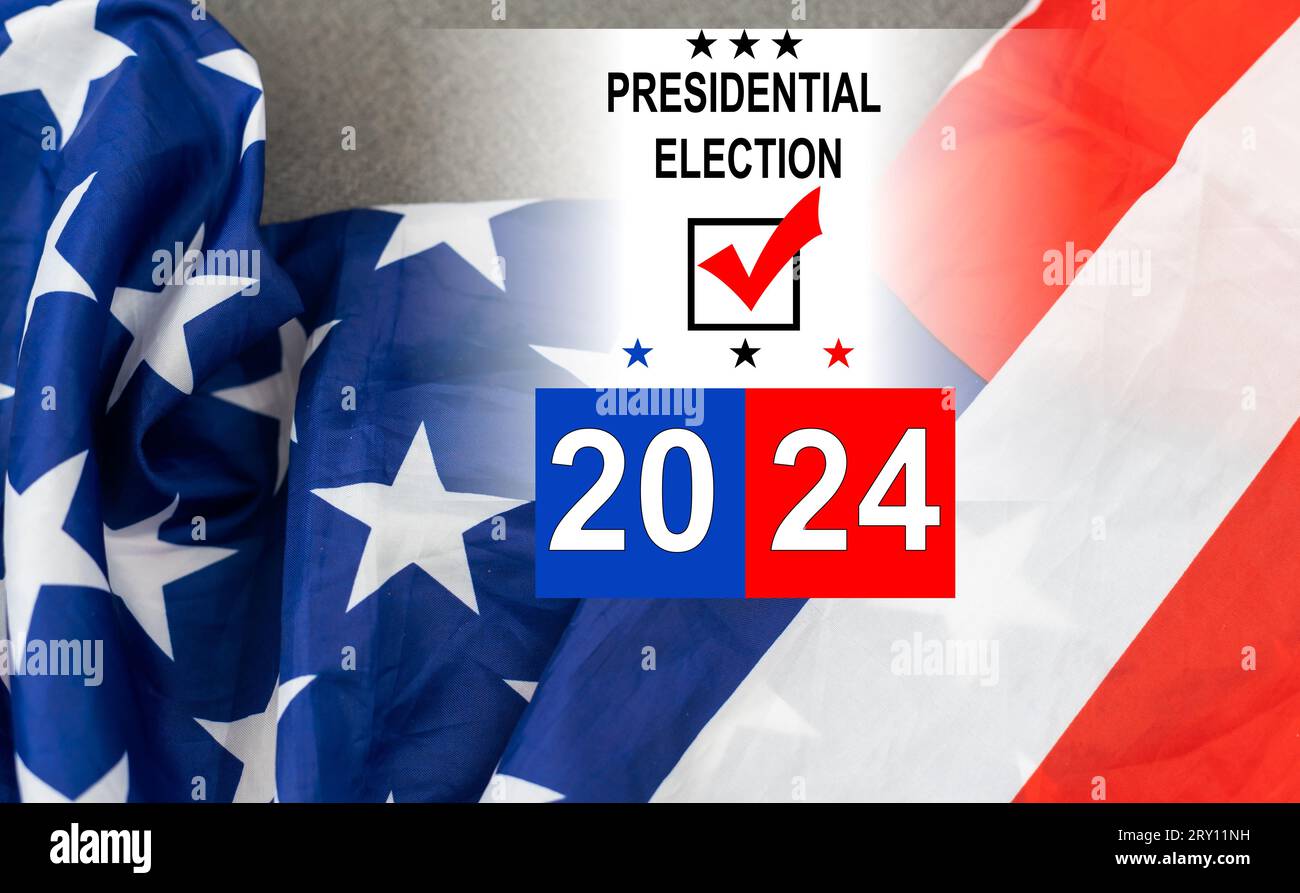 Presidential Election 2024 text on white paper over the American Flag ...