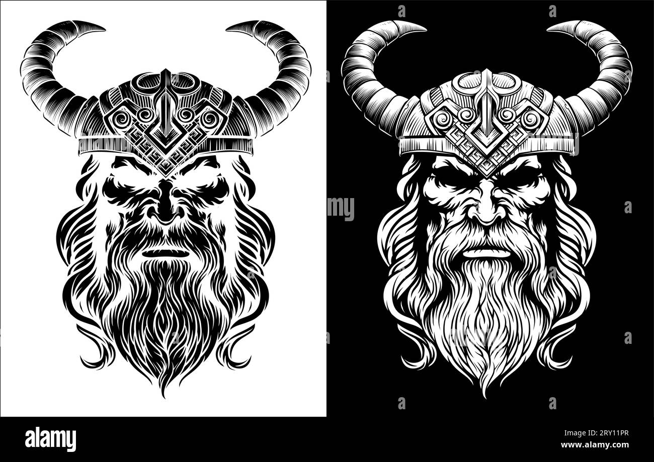 Viking Warrior Man Strong Mascot Face in Helmet Stock Vector Image ...