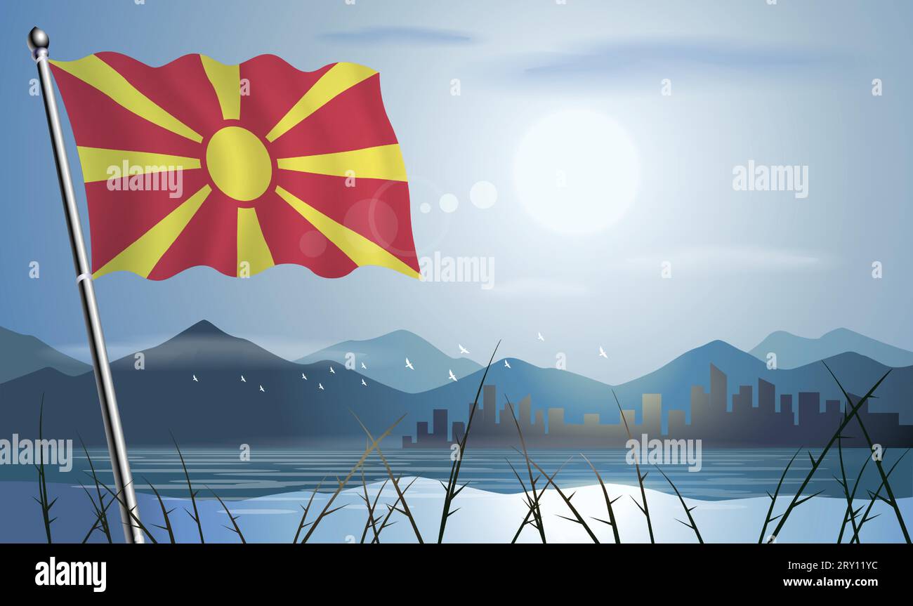 flag with sun background of mountains and lakes Stock Vector Image ...