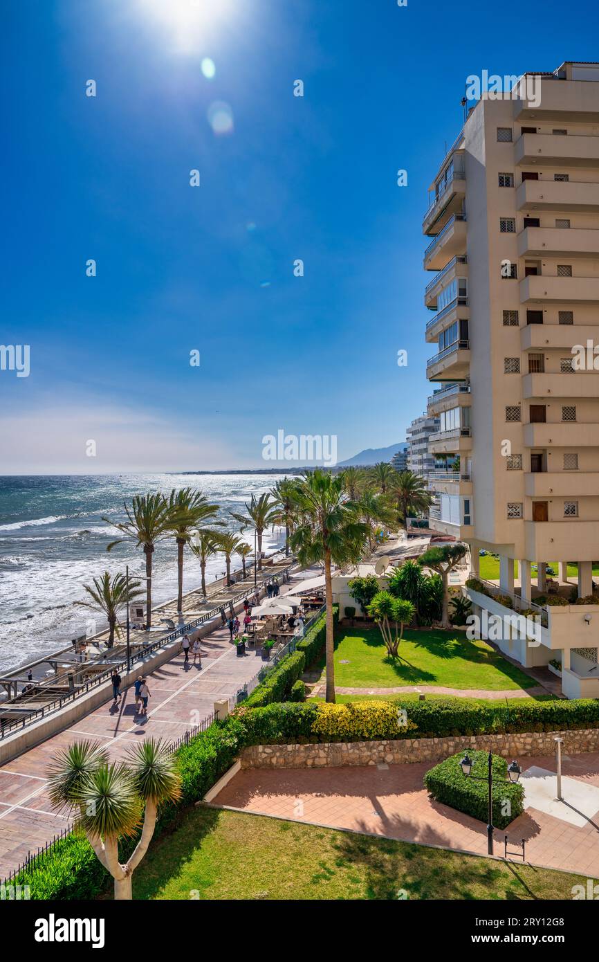 Marbella, Spain - April 5, 2023: Aerial view of the promenade along the ...