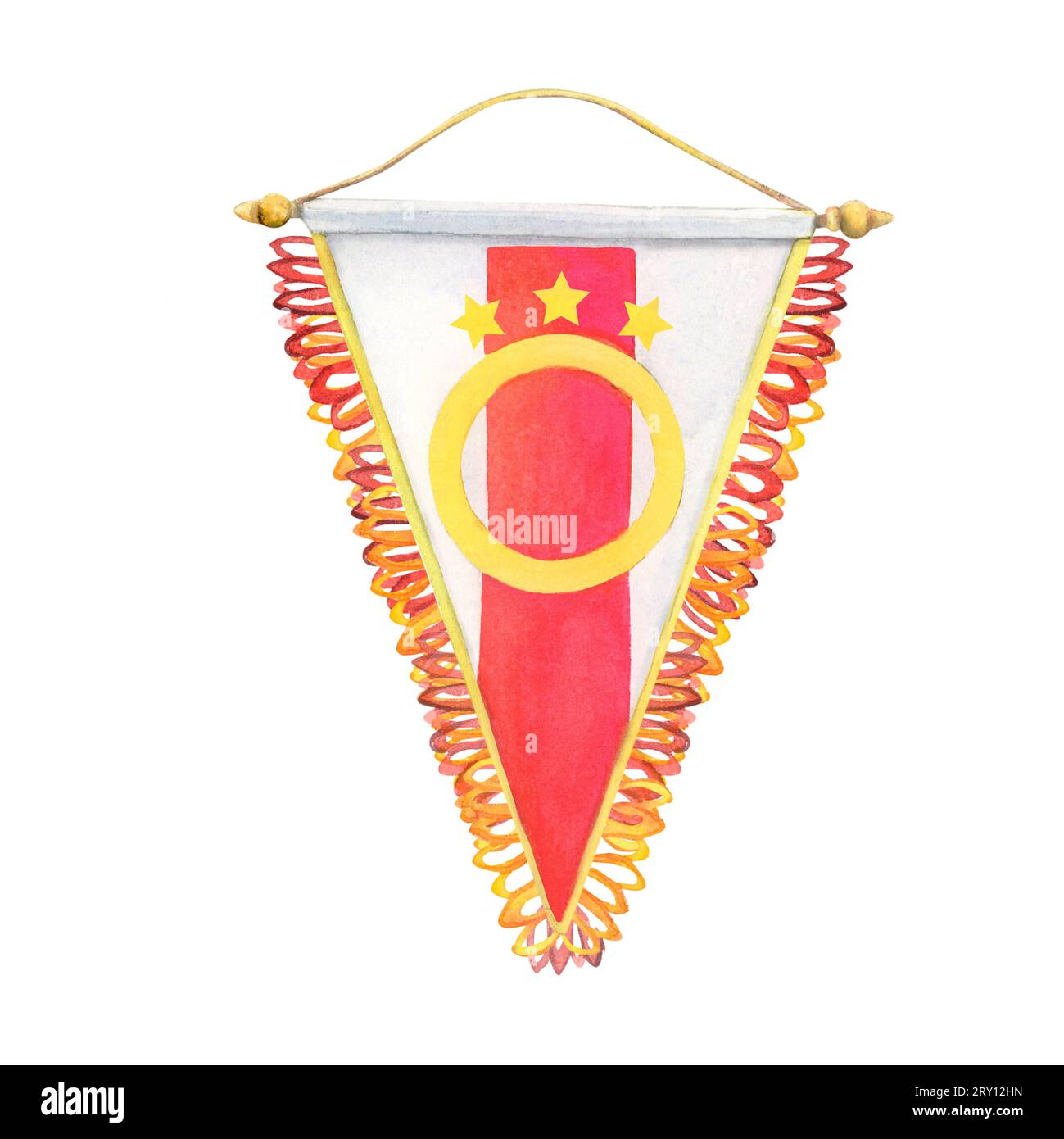 Watercolor drawing of football pennant with yellow circle and yellow ...