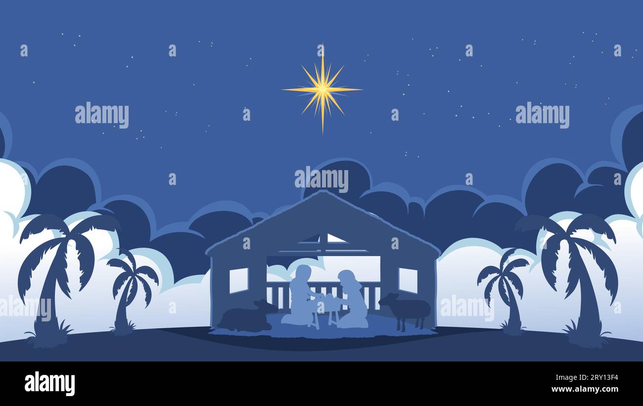 Illustration depicting the birth of Jesus in a vector cartoon style ...